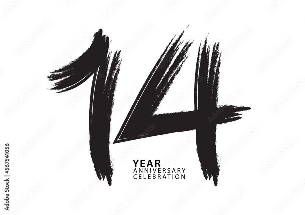 Vetor de 14 year anniversary celebration logotype black paintbrush ...