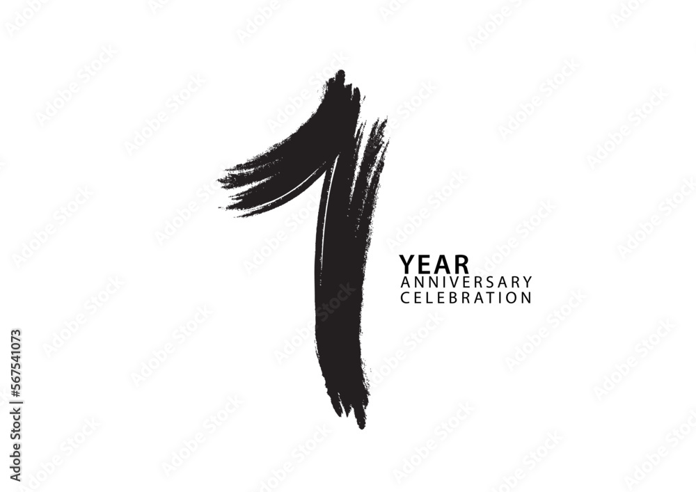 1 year anniversary celebration logotype black paintbrush vector, 1 ...