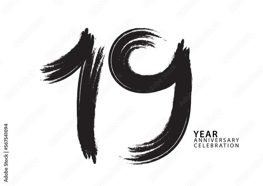 19 year anniversary celebration logotype black paintbrush vector, 19 ...