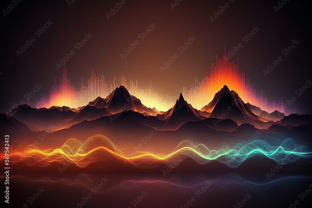 Abstract landscape Sound waves. Frequency audio waveform, music wave ...