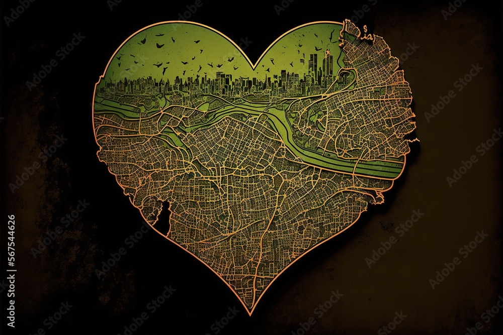 heart shaped city map as a motherland created with Generative AI ...