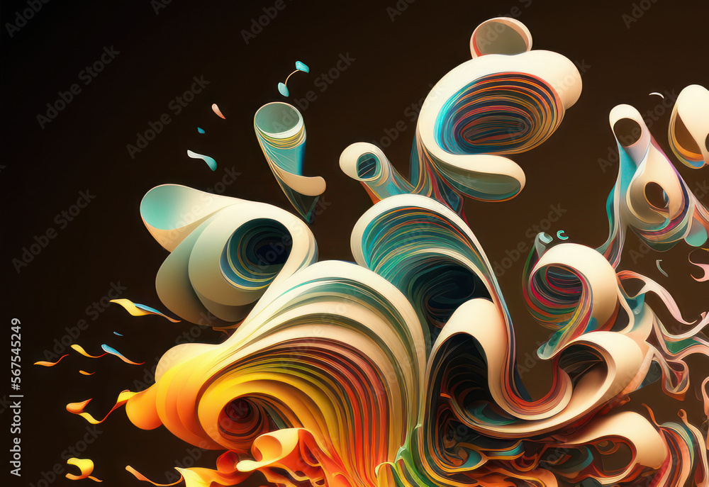 Abstract flowing artistic colorful flow background with floating curves ...