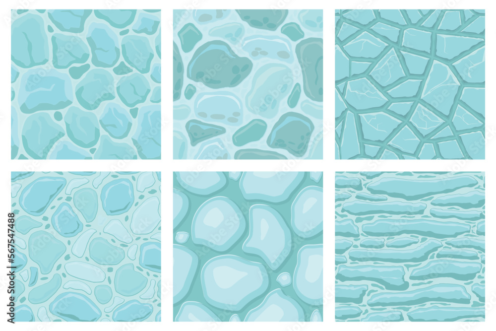 Cartoon game textures, ice surface seamless patterns. Game assets walls ...