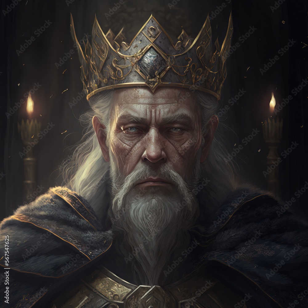 A mad King on his throne, with crown, character portrait, DnD Avatar ...