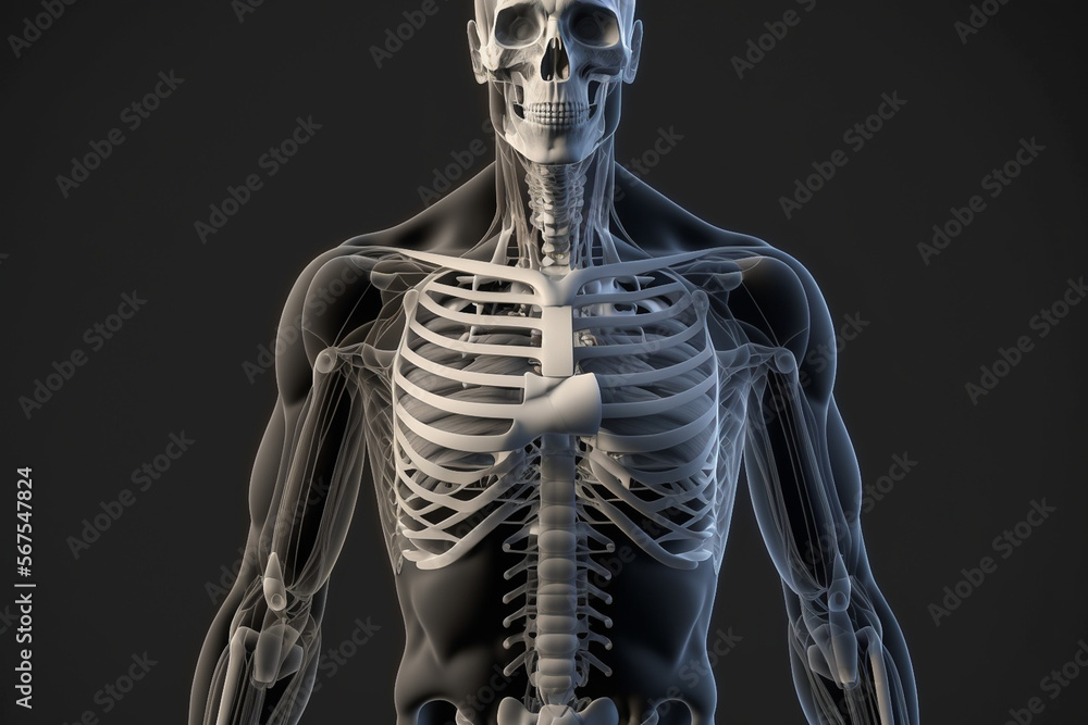 Human anatomy bones structure X-ray style muscular close up for medical ...