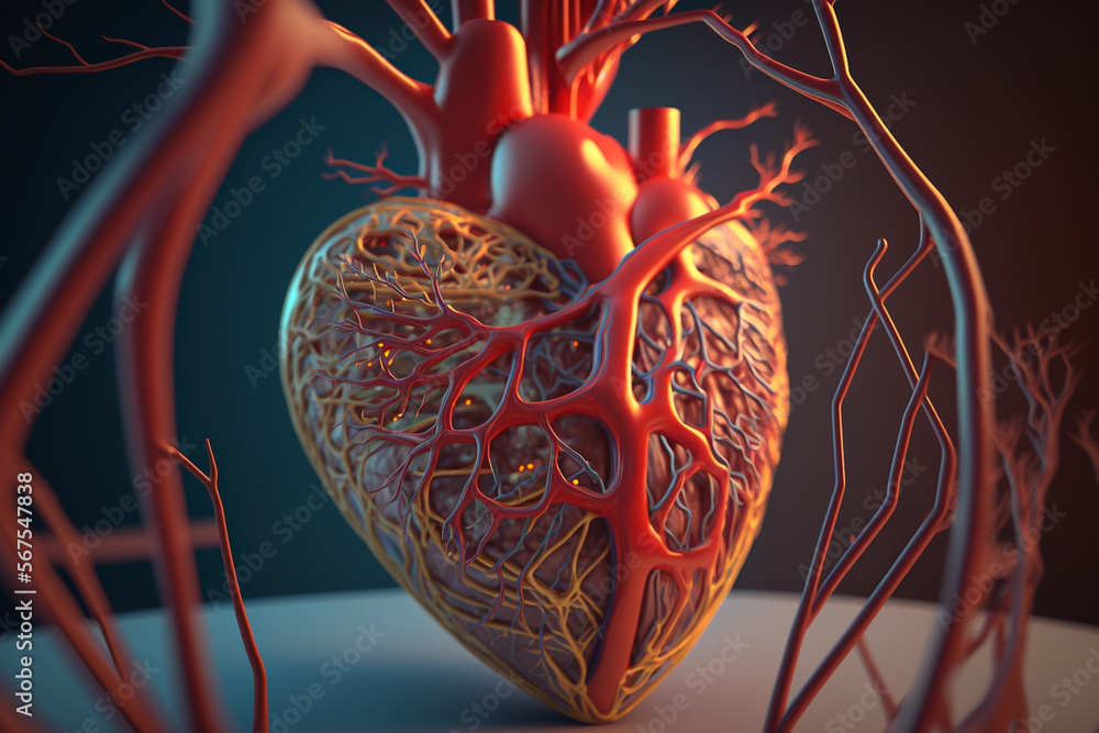Detailed human anatomy of heart veins and arteries inside human body ...