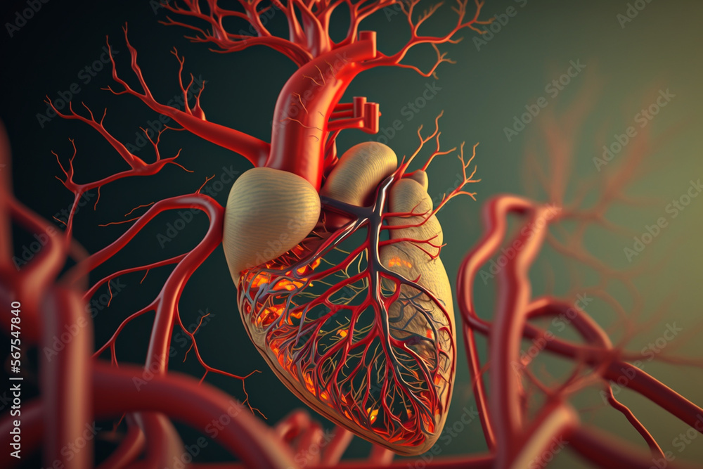 Detailed human anatomy of heart veins and arteries inside human body ...