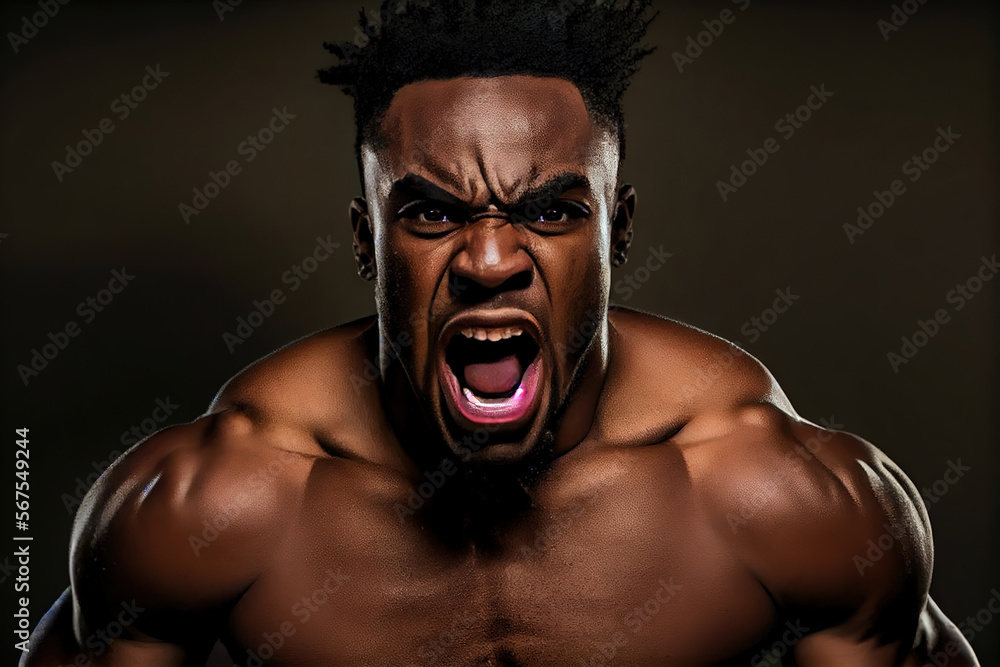 angry young black man expressing rage against the system shouting and ...