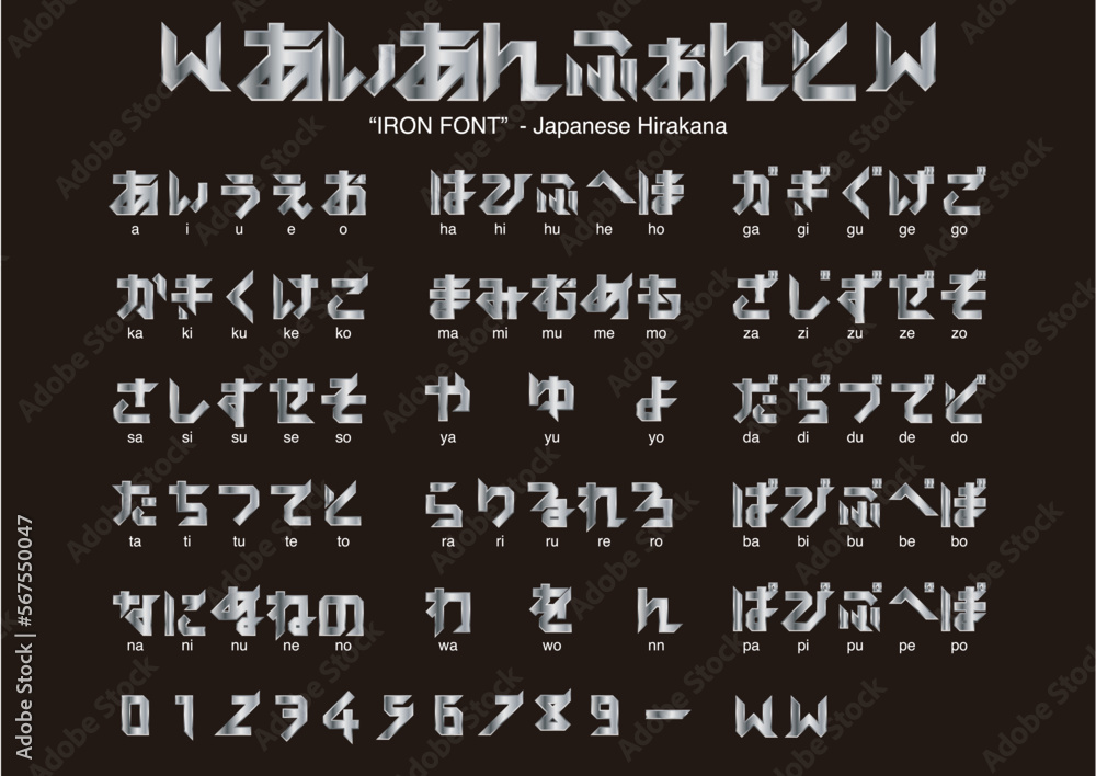 IRON FONT - Japanese alphabet hirakana Stock Vector | Adobe Stock