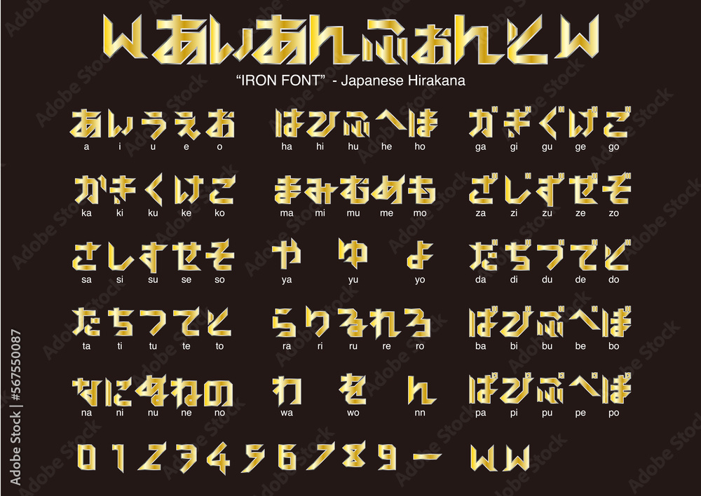 IRON FONT - Japanese alphabet hirakana Stock Illustration | Adobe Stock