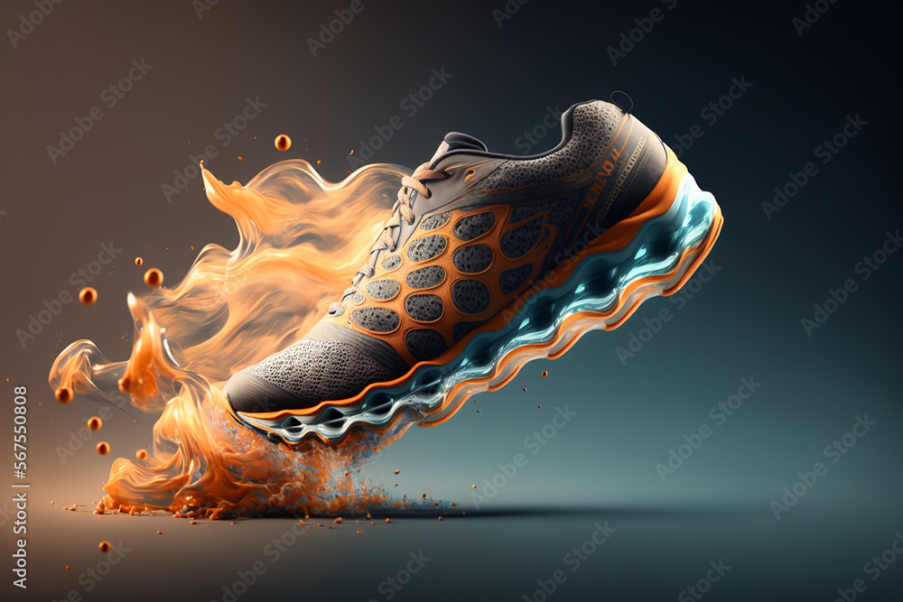 Runner jogging with running shoes, close up very detailed product ...
