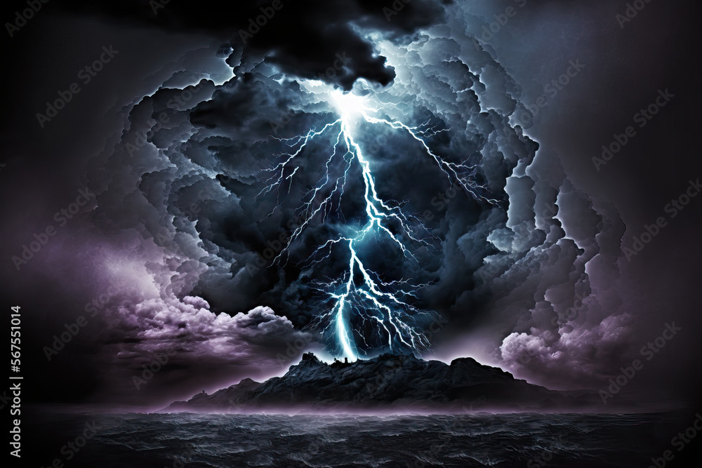 Dark, thunderous sky with black clouds and lightning flashes. sweeping ...