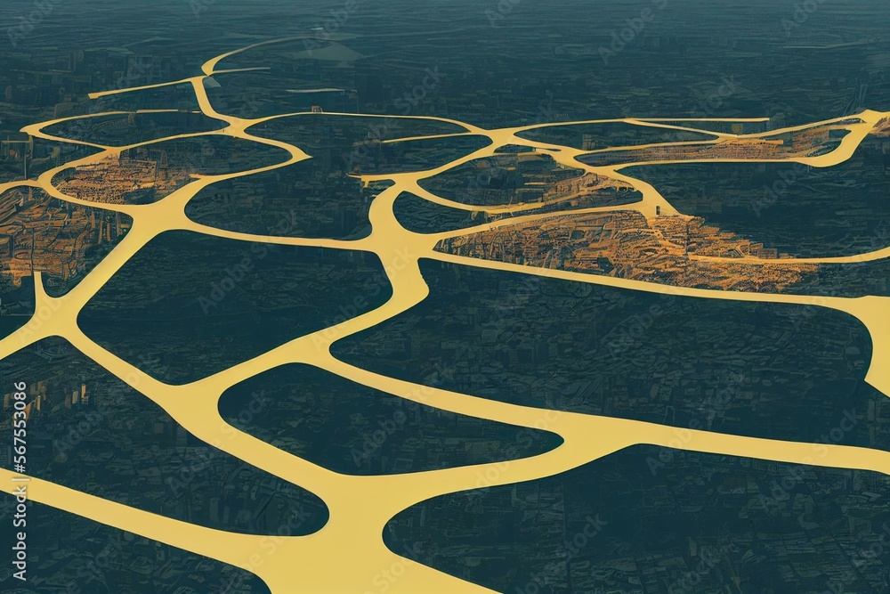 Imaginary General Urban Plan with urban destinations, roads, buildable ...