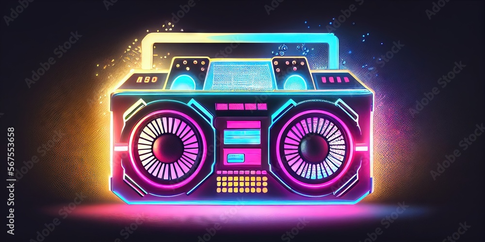 Neon boombox stereo from the 1990s - Generation X style flashback from ...