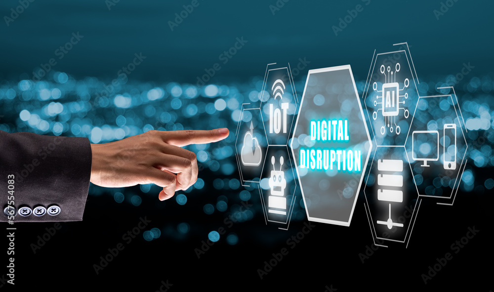 Foto de Digital disruption concept, Business person hand touching ...