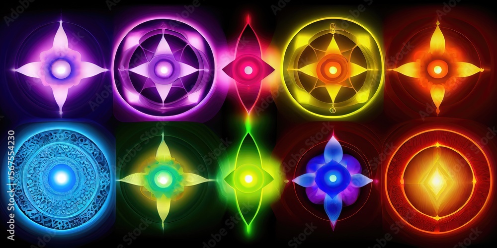 Colorful chakras - light energy and symbolism for a meditative state of ...