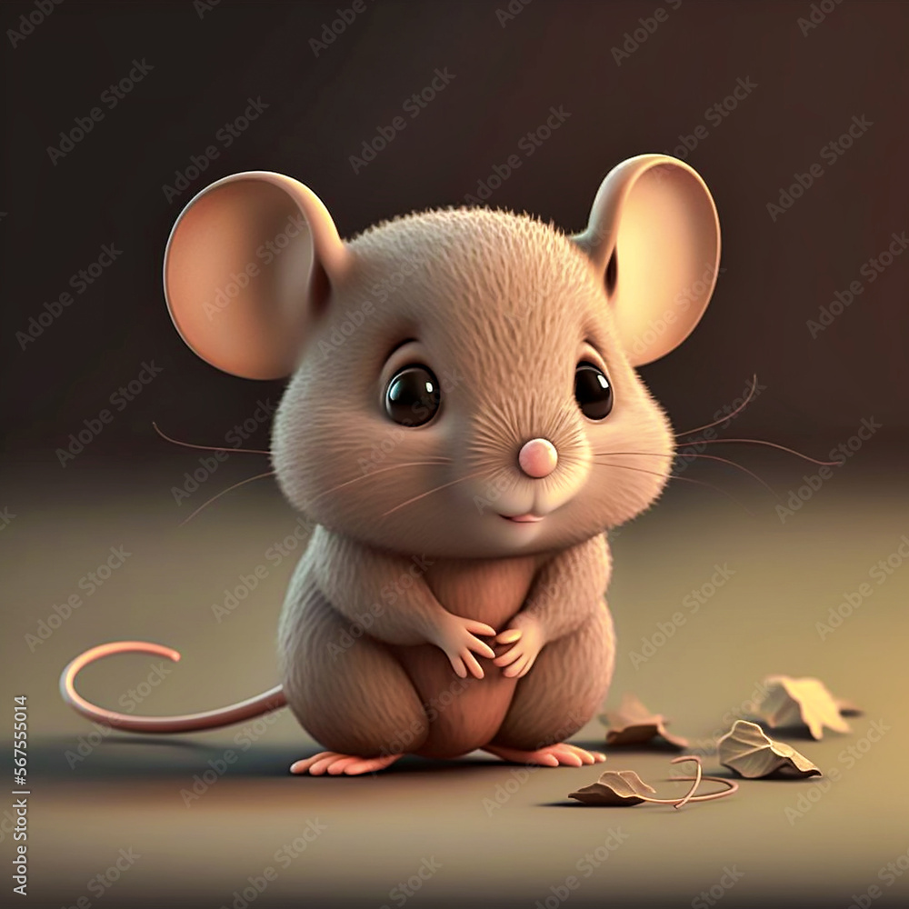 Cute little mouse 3d rendering, illustration of farm animals. Digital ...