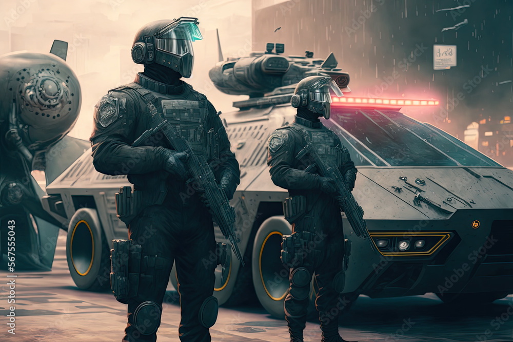 Cops of a dystopian future illustration Stock Illustration | Adobe Stock