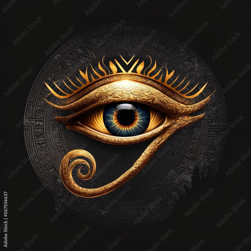 Generative AI the golden eye of horus with golden effect on black ...