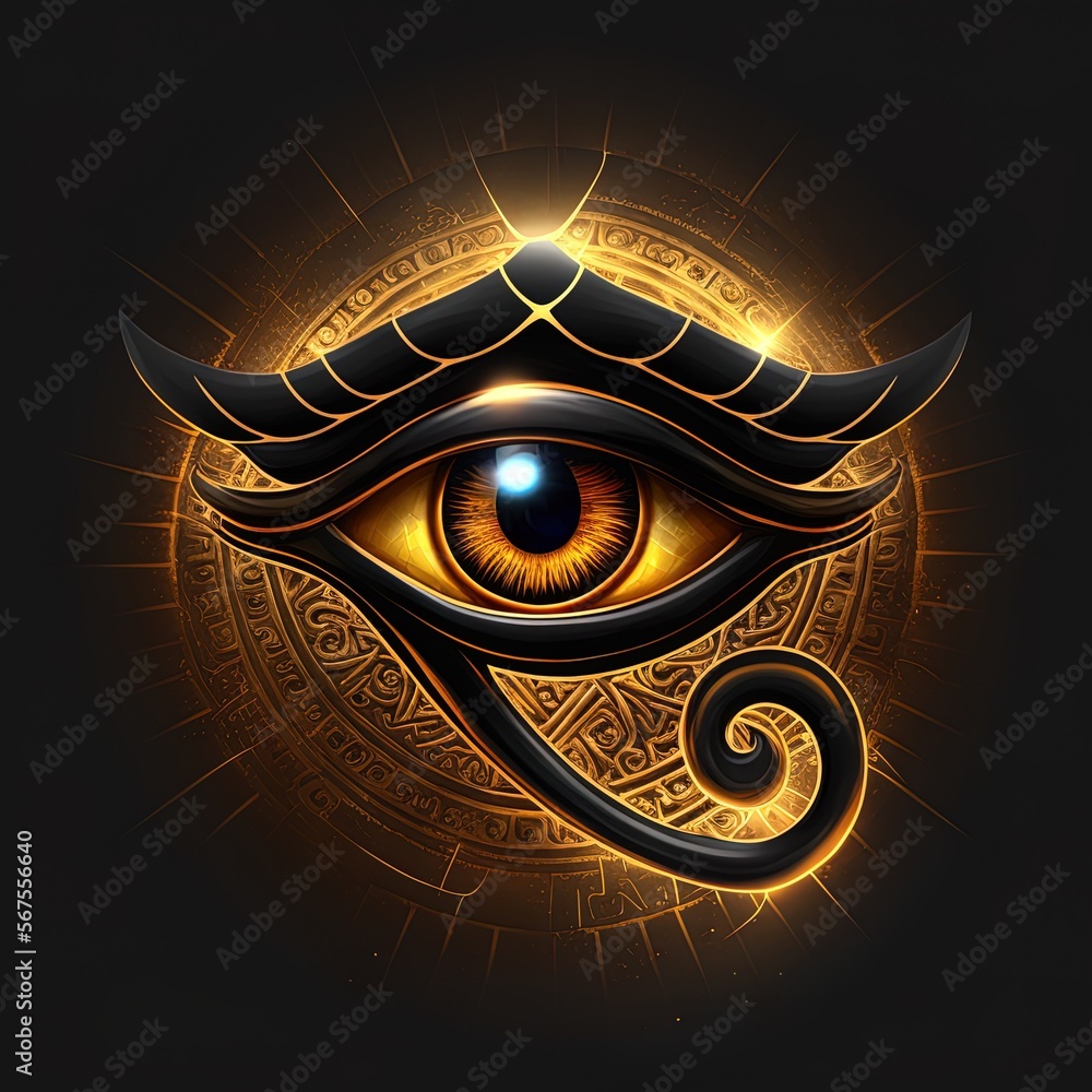 Generative AI the golden eye of horus with golden effect on black ...