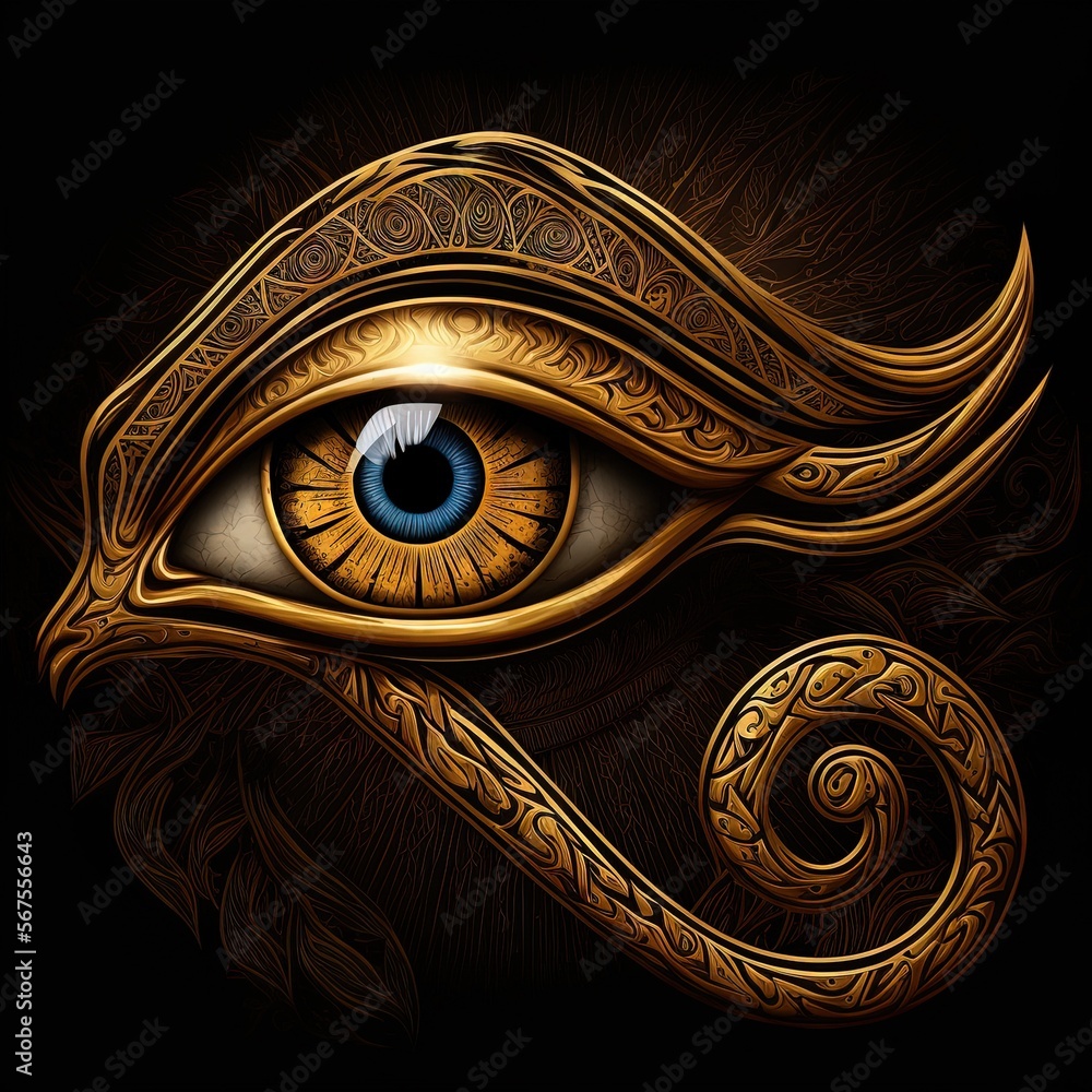 Generative AI the golden eye of horus with golden effect on black ...