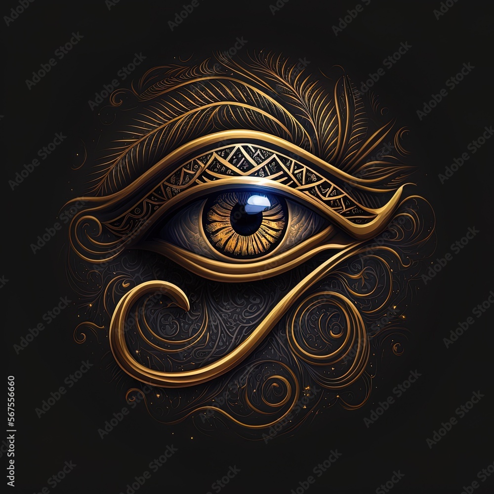 Generative AI the golden eye of horus with golden effect on black ...
