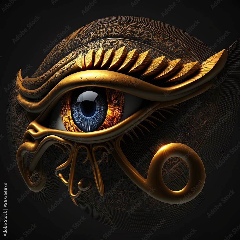 Generative AI the golden eye of horus with golden effect on black ...