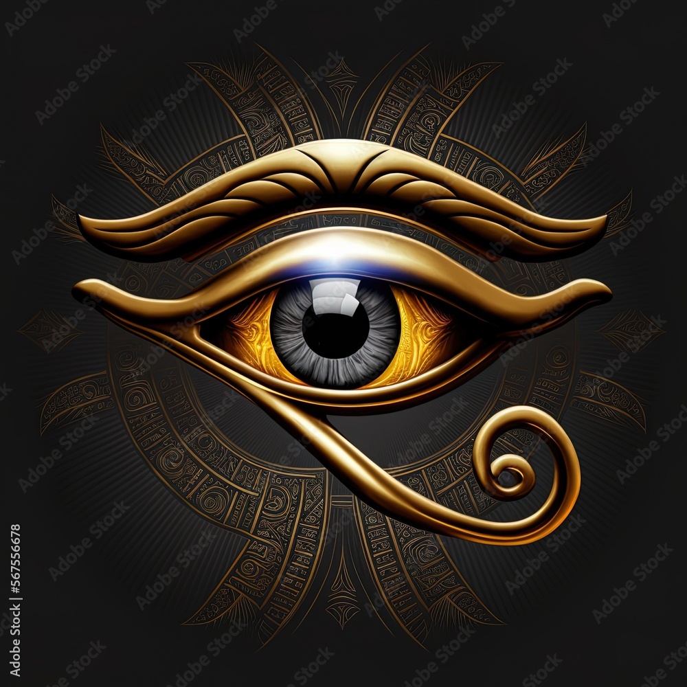 Generative AI the golden eye of horus with golden effect on black ...