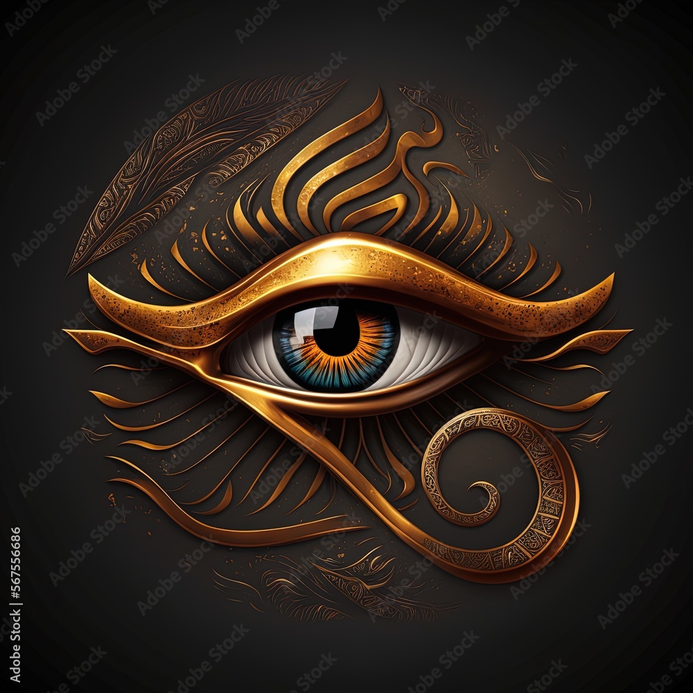 Generative AI the golden eye of horus with golden effect on black ...
