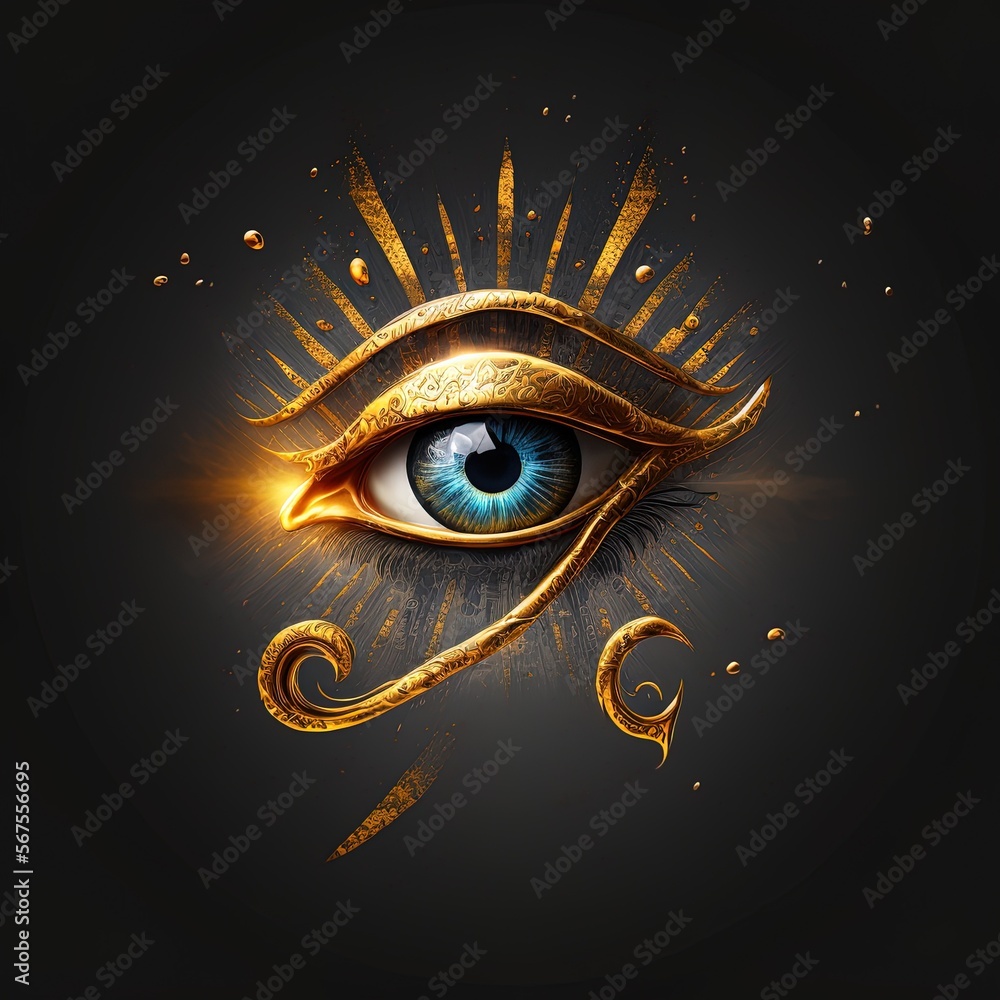 Generative AI the golden eye of horus with golden effect on black ...