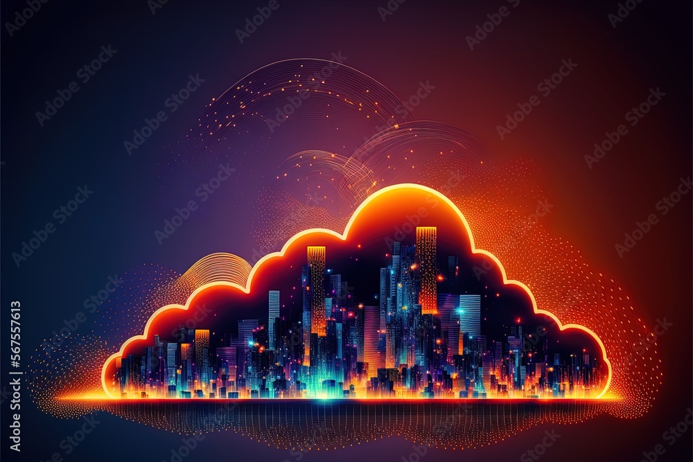 Cloud computing technology above the city concept background, digital ...