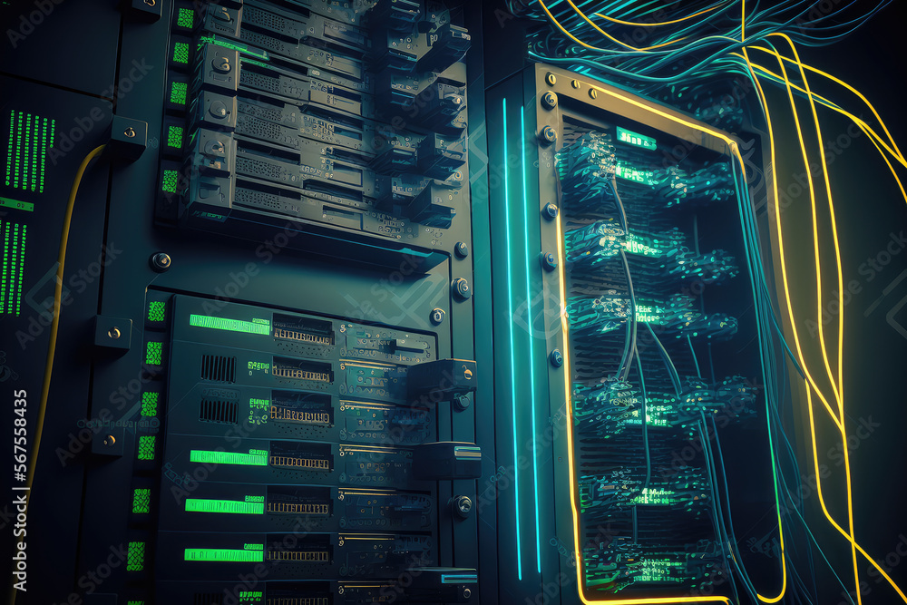 A computer server room with multiple servers and networking equipment ...