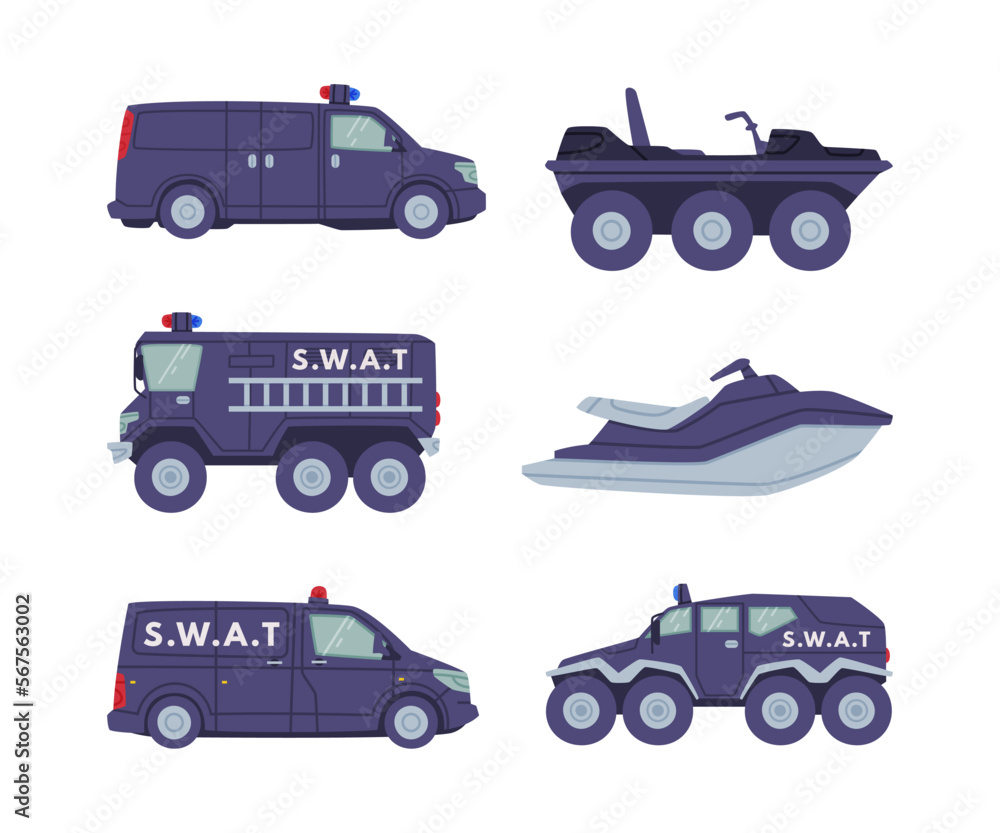 SWAT Vehicle or Rescue Vehicle and Police Tactical Unit Vector Set ...