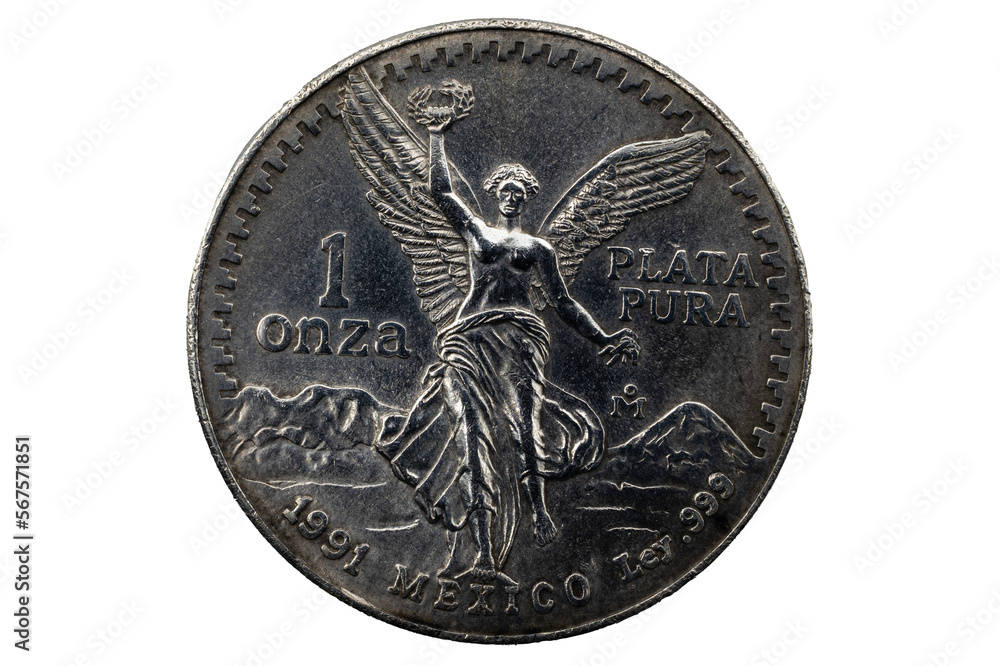 Reverso 1 onza troy de plata pura 1991 Mexicana con imagen del angel de ...