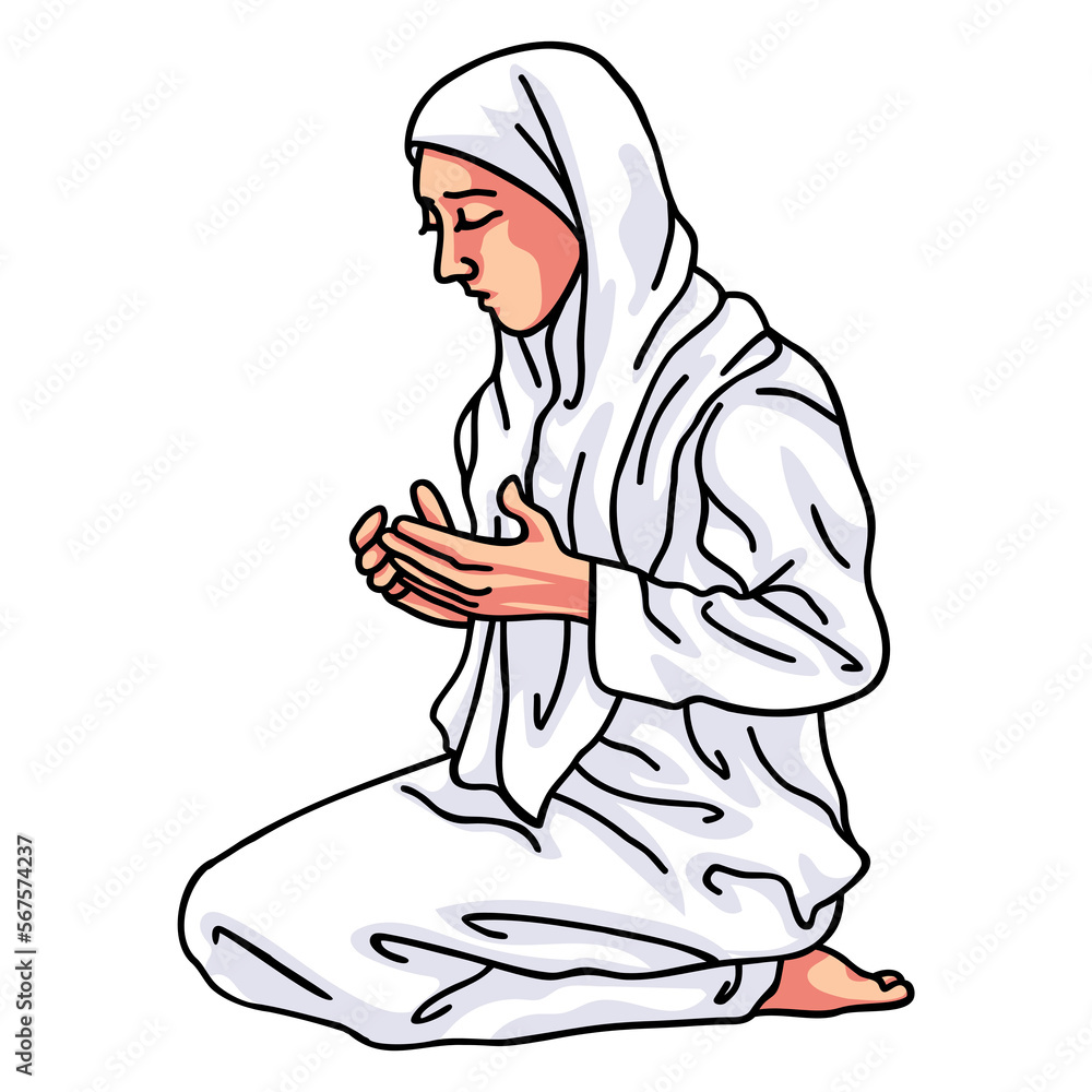 Muslim Woman Girl Lady Pray Prayer Dua Drawing Cartoon Illustration ...