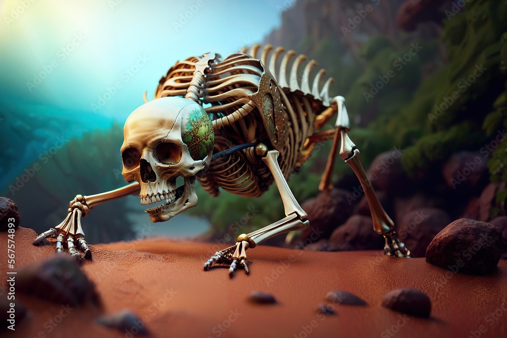 Terrifying Skeletal Monster in a Beach Scene Poised to Attack ...