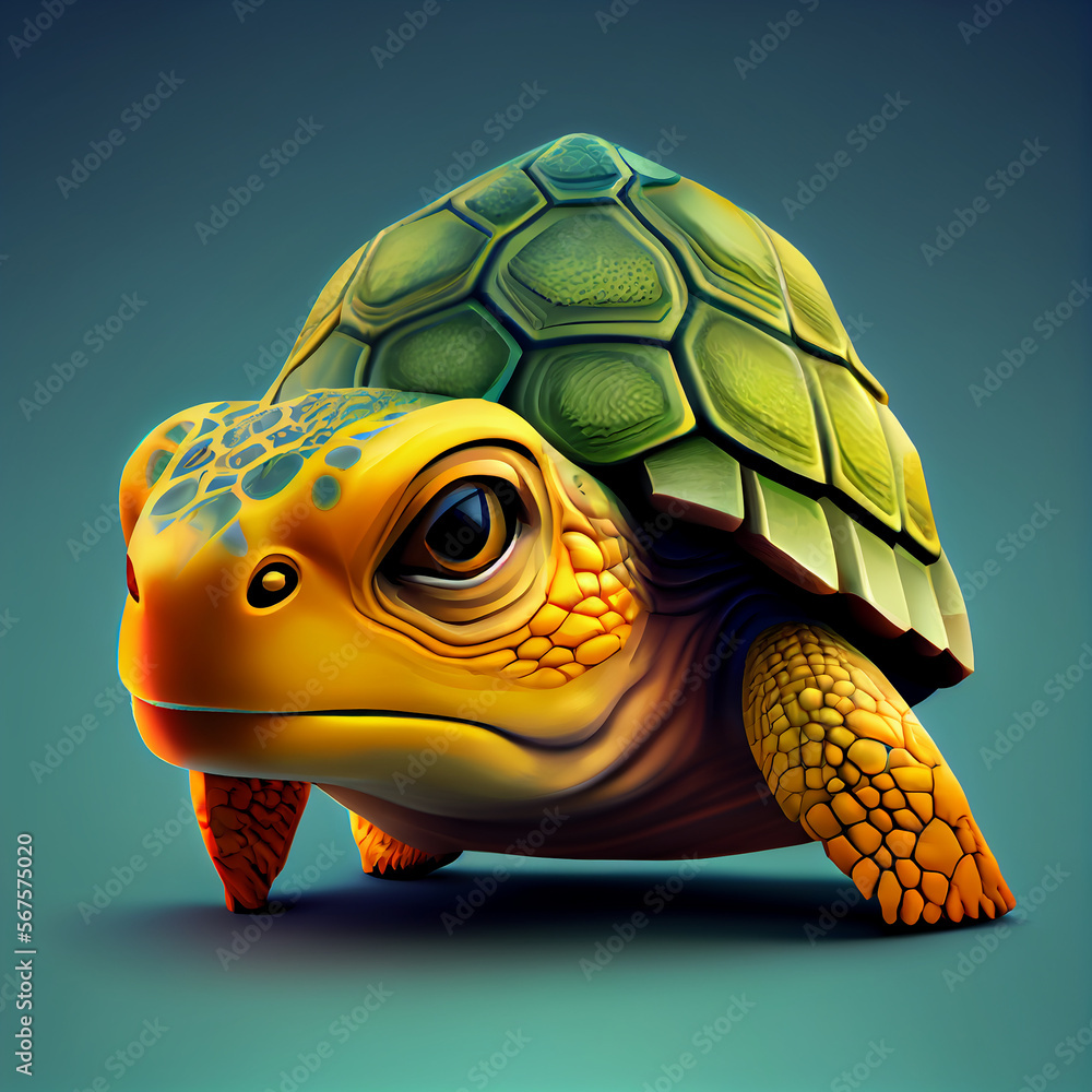 The 3d turtle icon is beautiful and cute. Generative AI. 3D lovely ...
