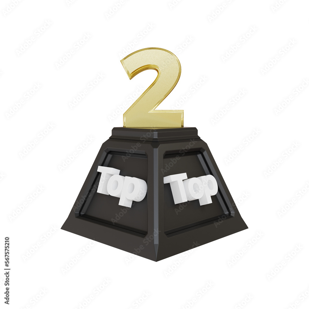 Number 2 Podium Award Golden 3d Rendering Stock Illustration | Adobe Stock