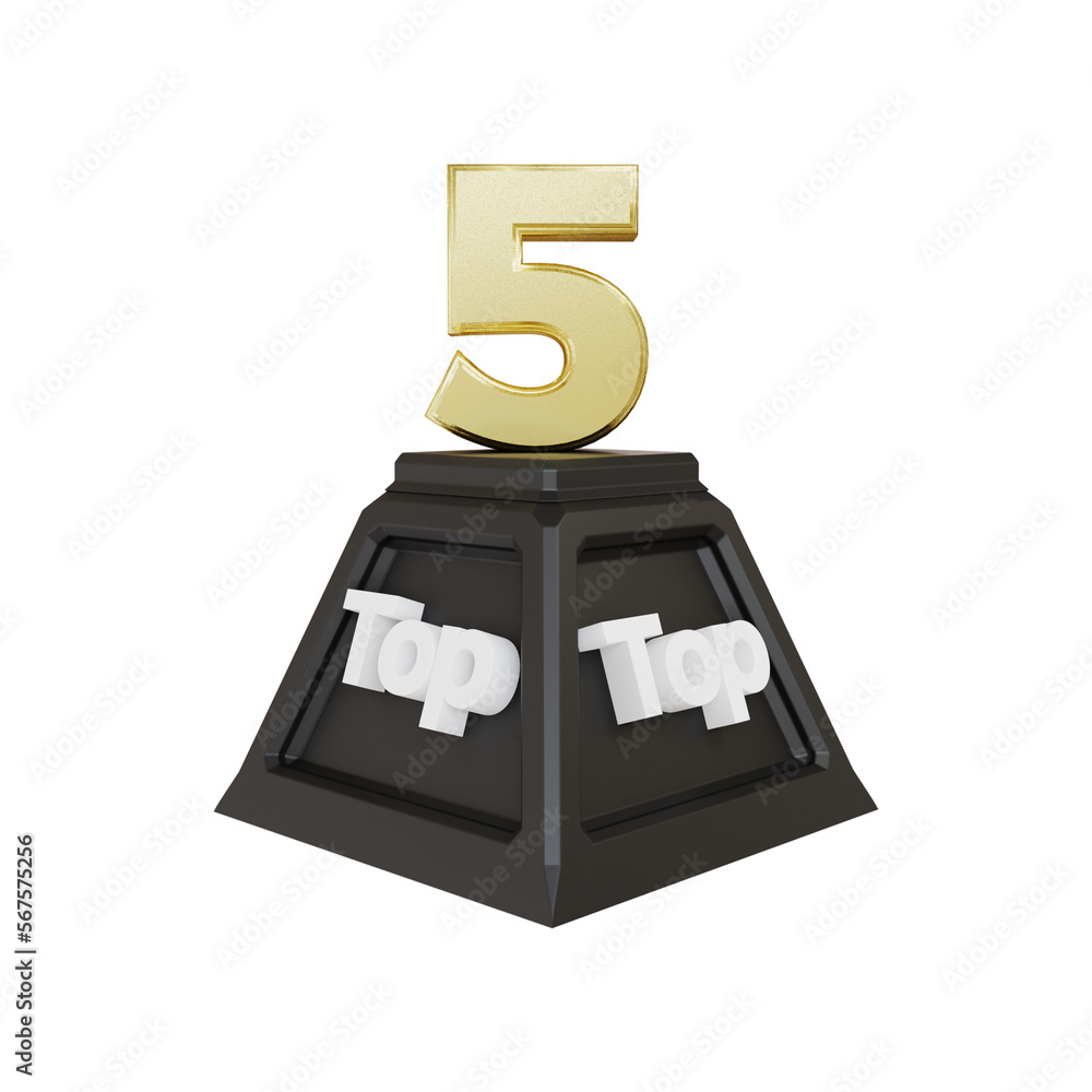 Number 5 Podium Award Golden 3d Rendering Stock Illustration | Adobe Stock