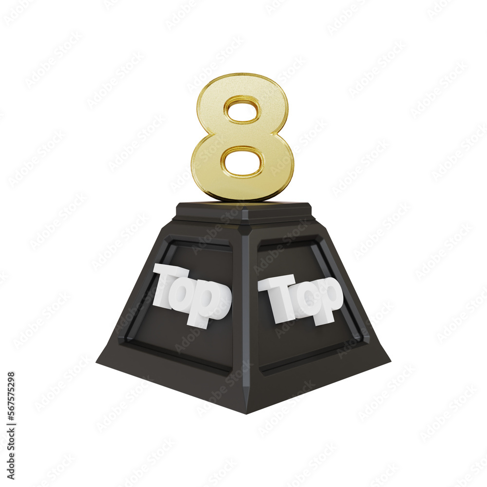 Number 8 Podium Award Golden 3d Rendering Stock Illustration | Adobe Stock