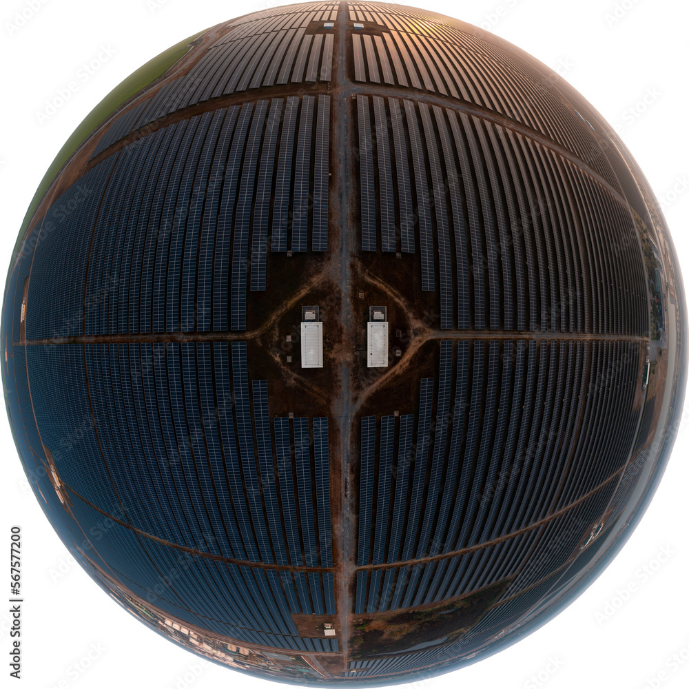 360 Degree Stereographic projection of Solar Photovoltaic. Solar plant ...