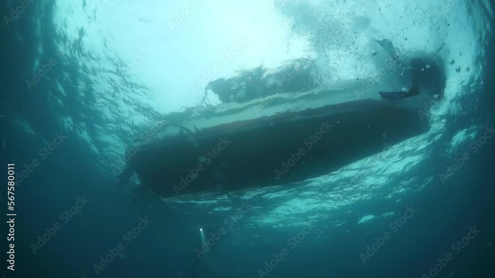 Coral on wreck underwater on seabed of Pacific Ocean on Chuuk Islands ...