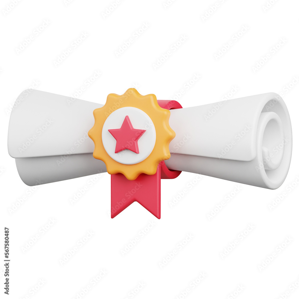 3D Render Diploma Certificate Icon, illustration isolated on white ...