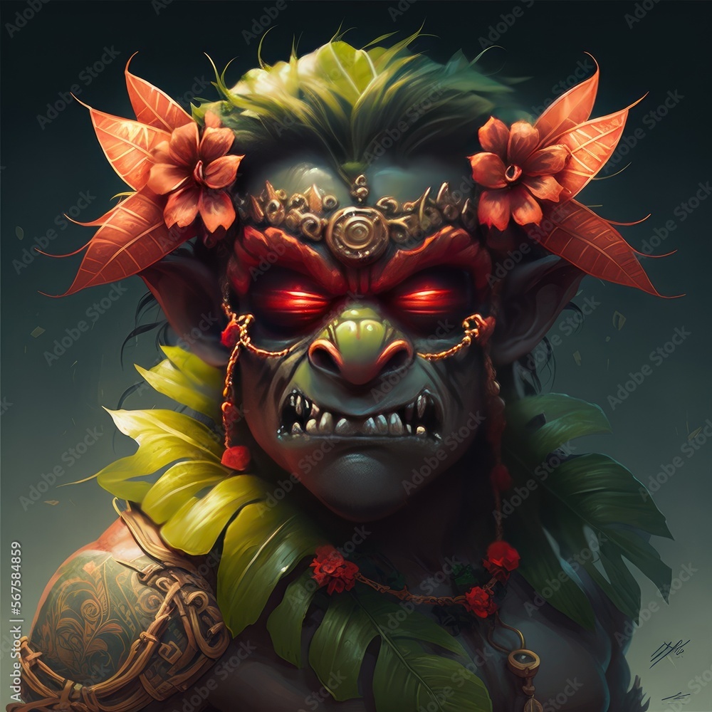 Crazy Troll Wearing A Hawaiian Lei, AI Generated Image of a Gremlin ...
