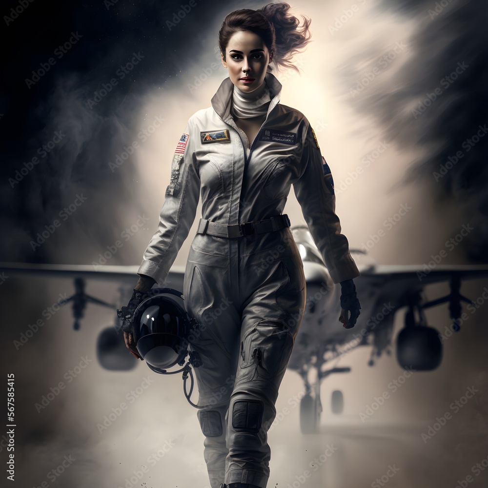 Hyperrealistic photo of a stunning girl pilot in a tight flight suit ...
