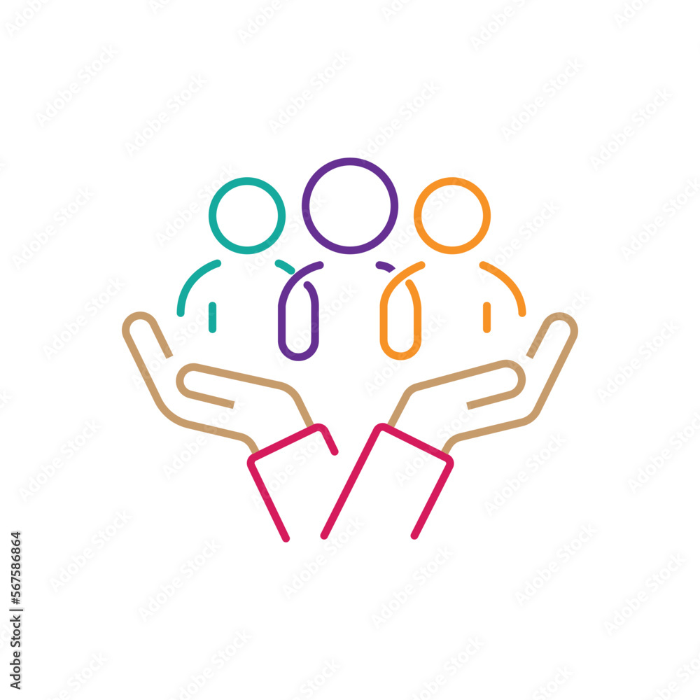 inclusion social equity icon, help or support employee, gender equality, community care, age and ...