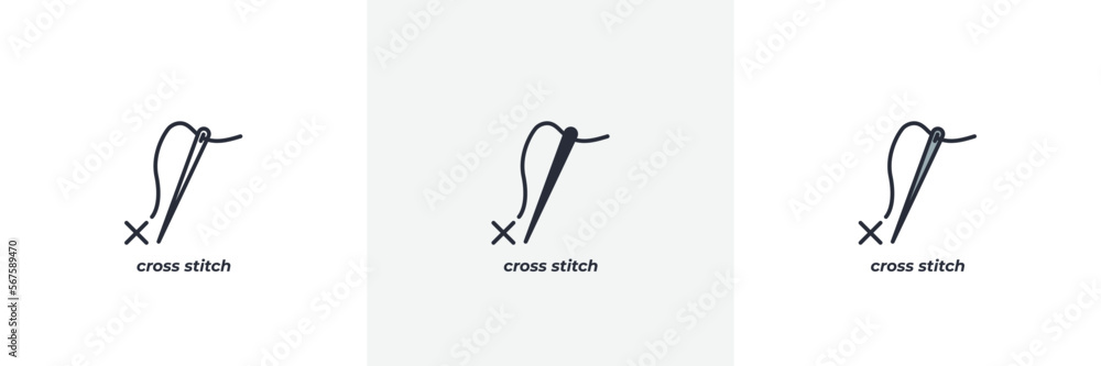 cross stitch icon. Line, solid and filled outline colorful version ...