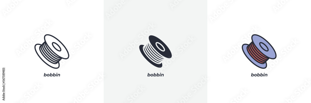 bobbin icon. Line, solid and filled outline colorful version, outline and filled vector sign ...