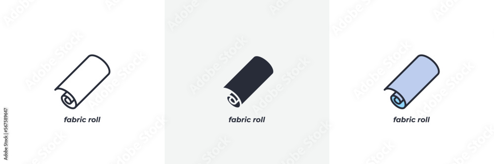 fabric roll icon. Line, solid and filled outline colorful version ...