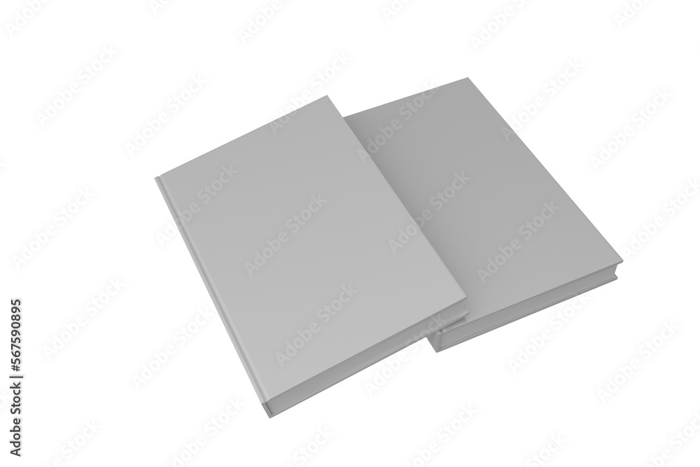 two hard cover white books on transparent background, 3d rendering png ...